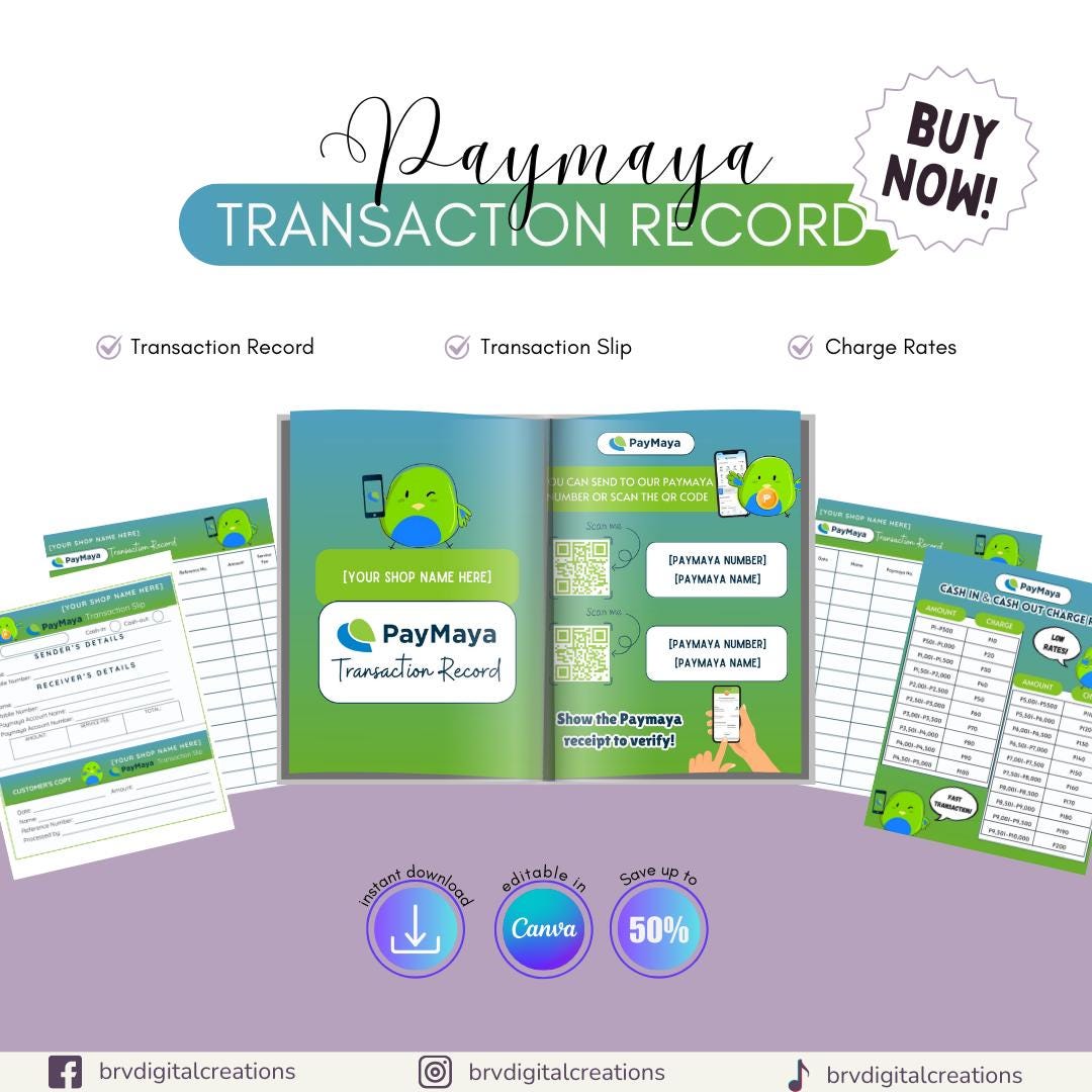 Paymaya Transaction Log Template | Payment Record Spreadsheet for ...