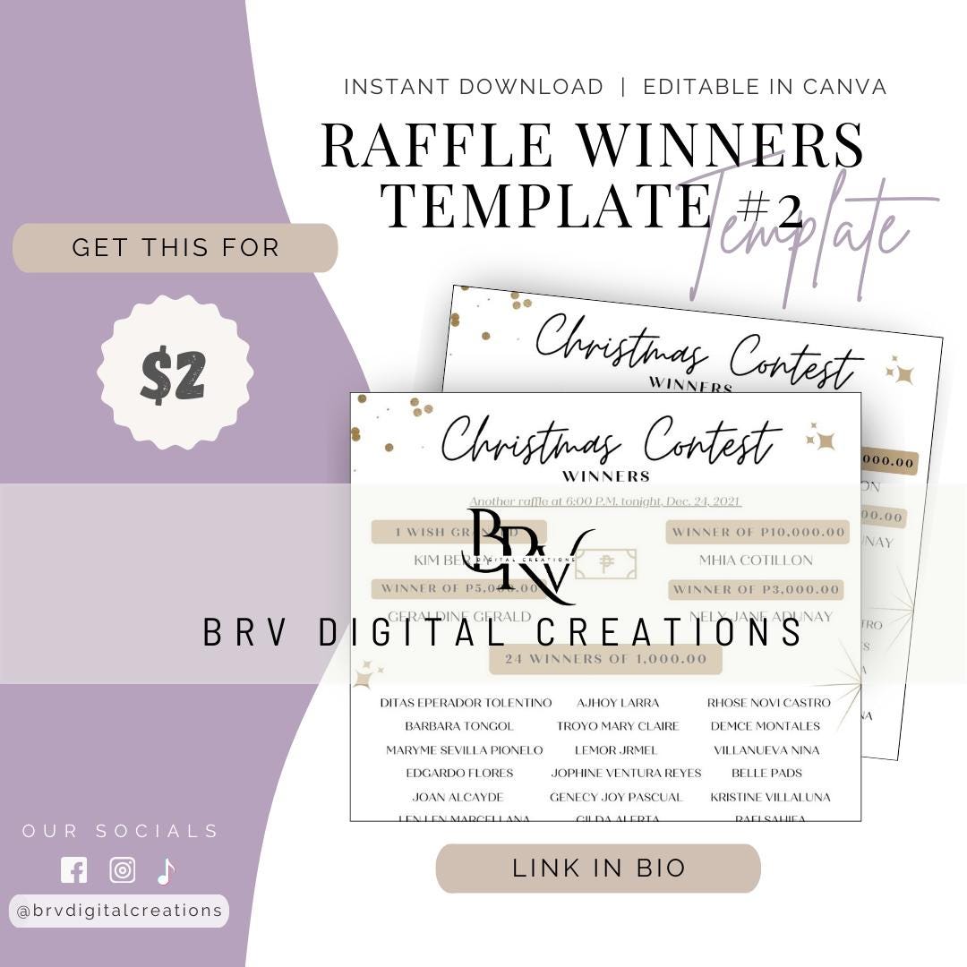 Holiday Raffle Winners Announcement Template, Editable Christmas Design ...