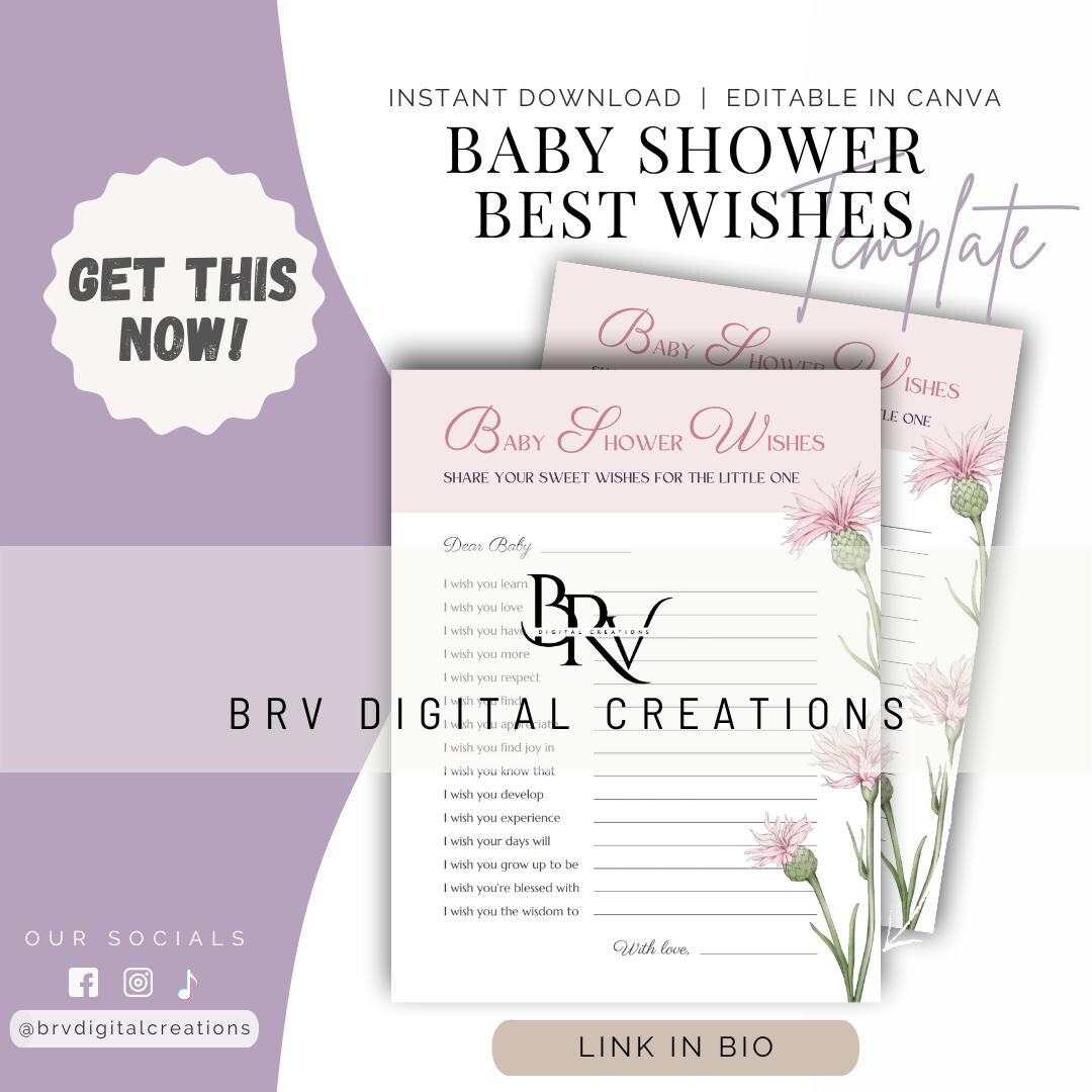 Baby Shower Best Wishes Card Template | Printable Keepsake (digital ...