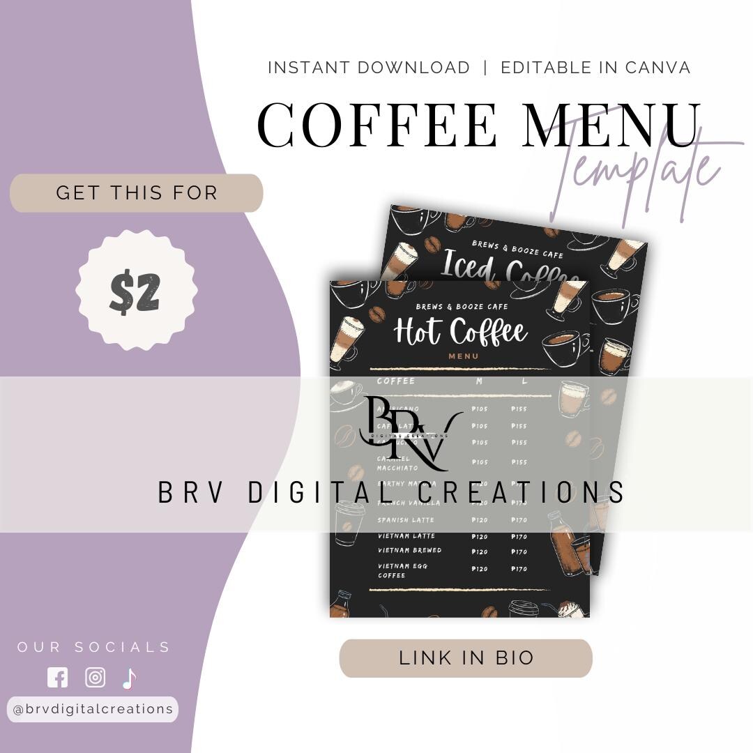 Coffee Menu Template, Modern Cafe Menu Design, Customizable Menu ...