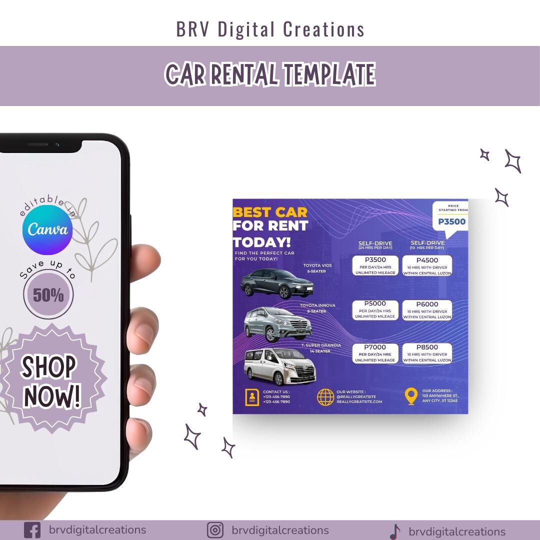 Printable Car Rental Template | Stylish Customizable Rental Agreement ...