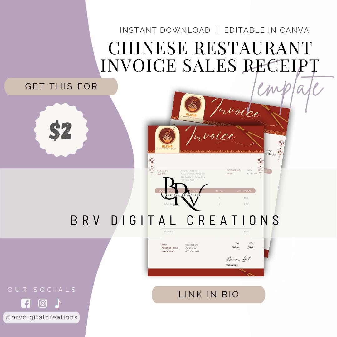 Chinese Restaurant Invoice Sales Receipt Template, Customizable ...