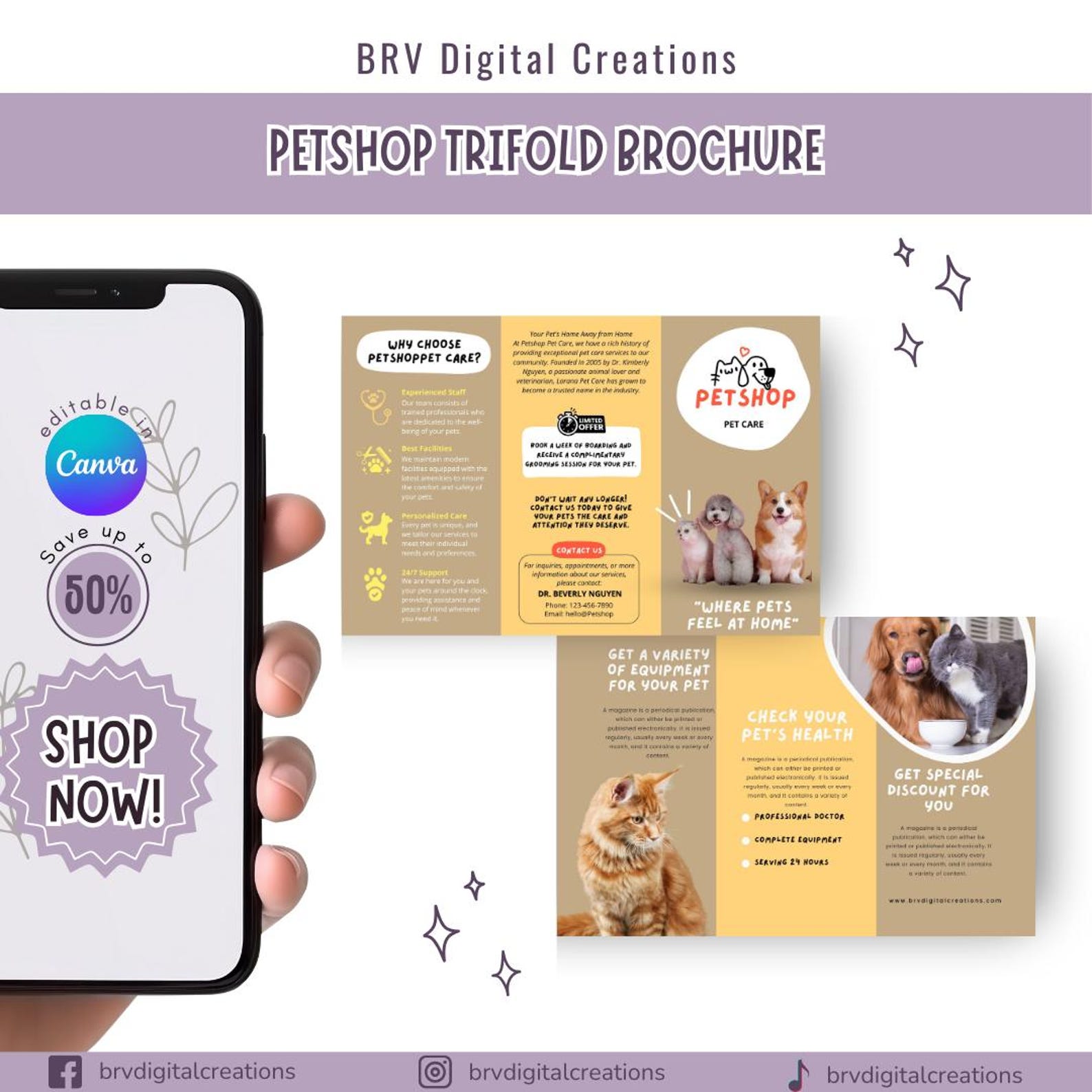 Pet Shop Trifold Brochure Template | Editable for Pet Store, Grooming ...