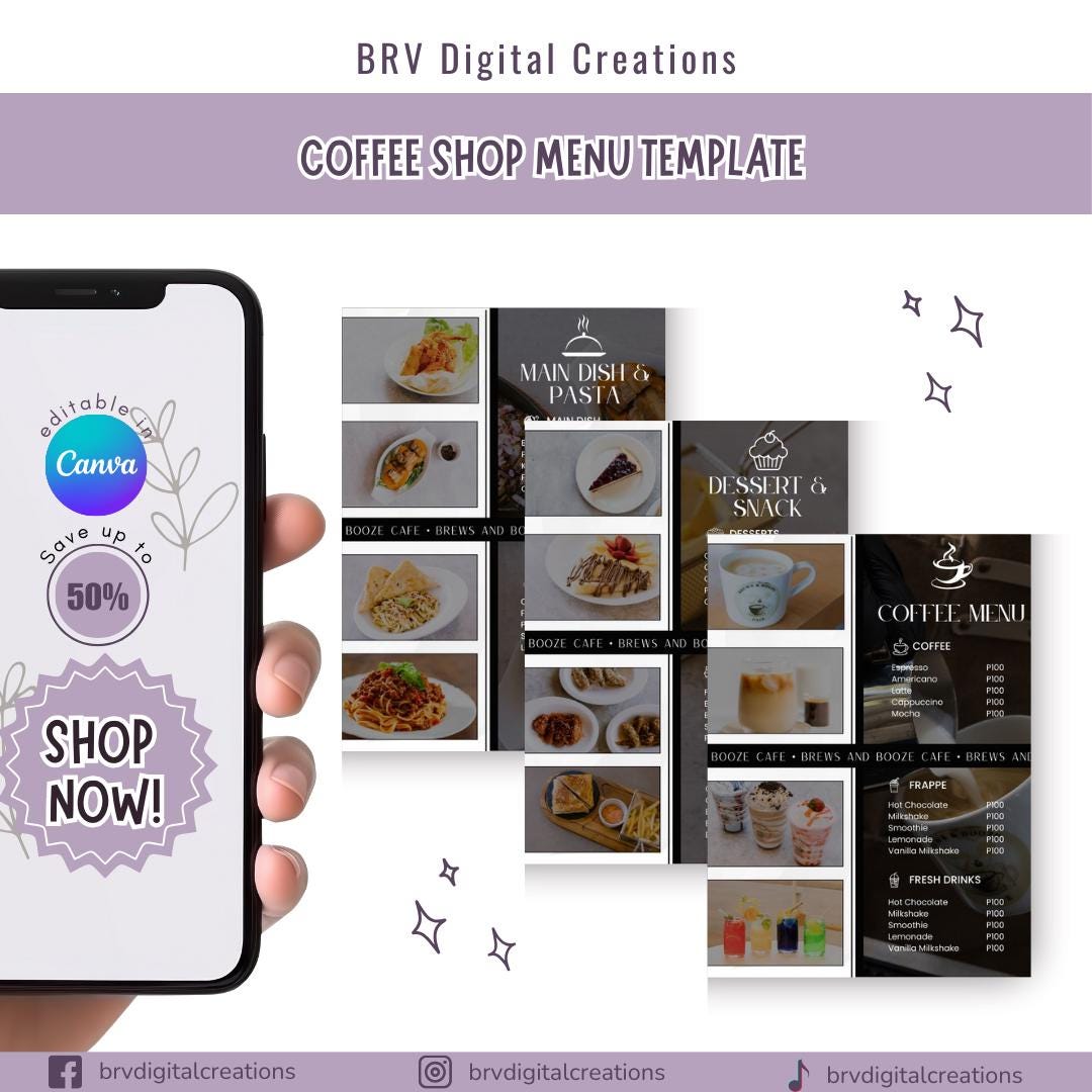 Coffee Shop Menu Template | Printable Drink & Food Menu | Editable Menu ...