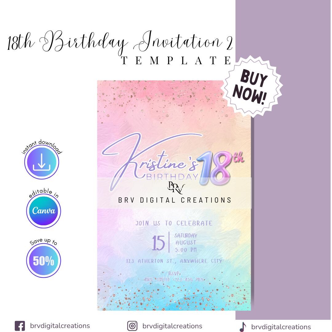 Debut Birthday Invitation Template | 18th Debut Bday Invite | Editable ...