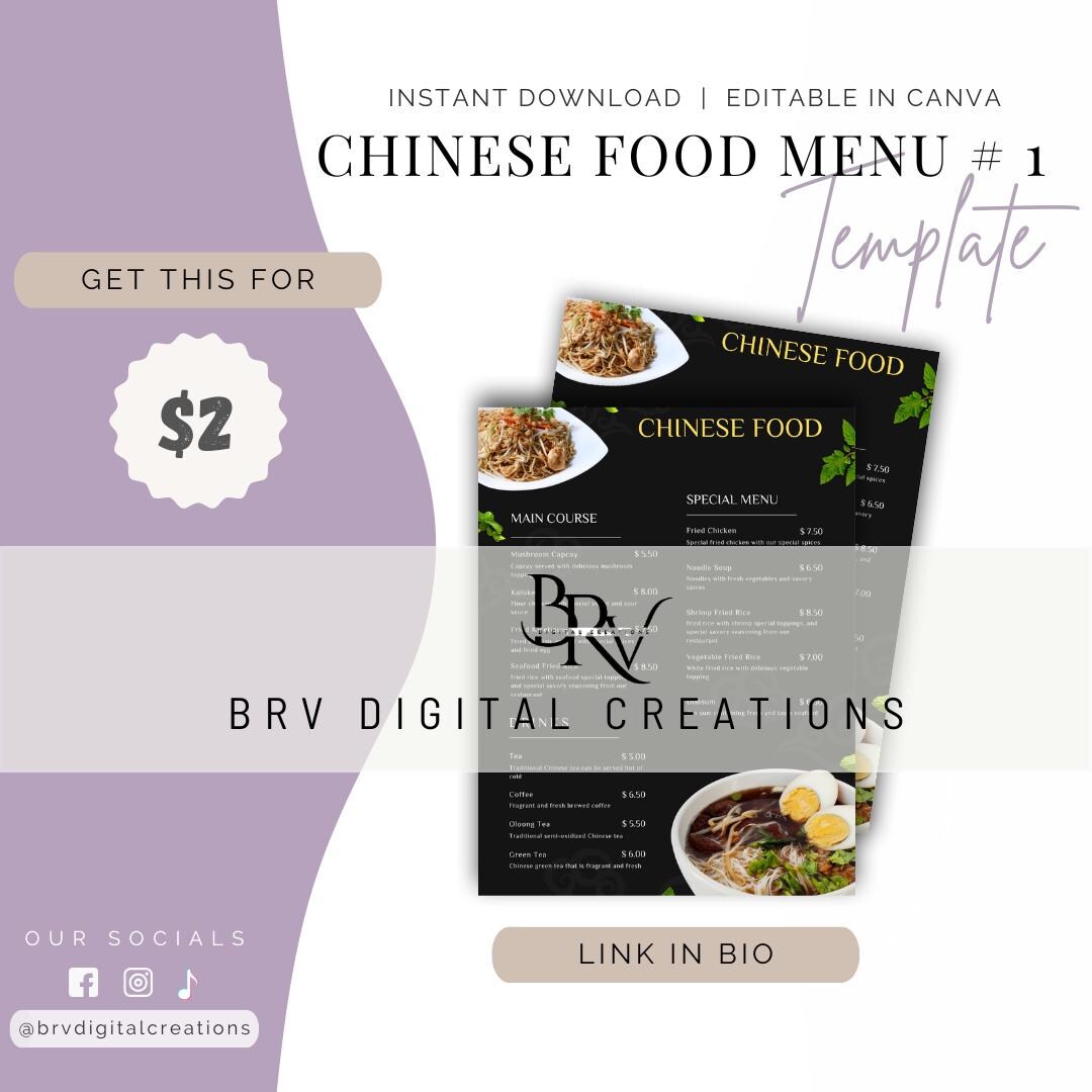 Chinese Food Menu Template, Editable Design, Chinese Restaurant Menu ...
