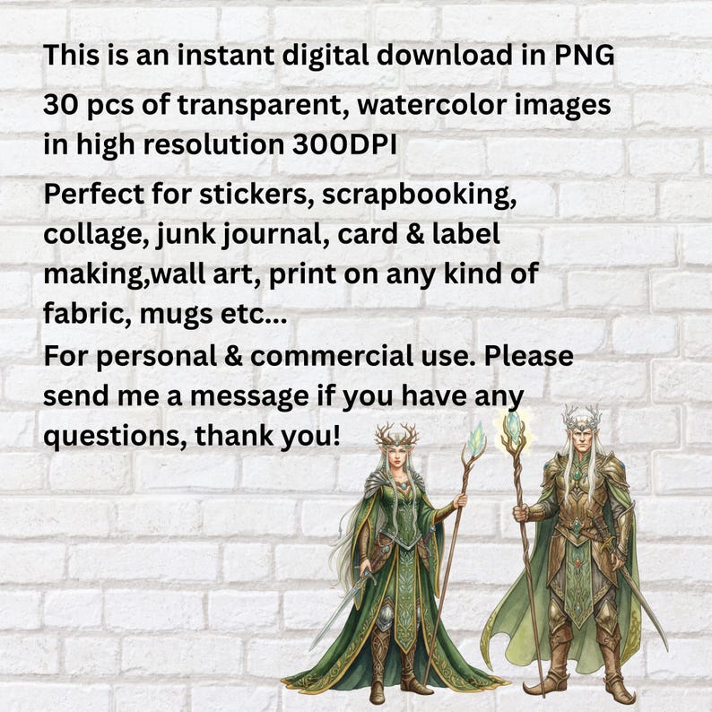 Watercolor Fantasy Clipart Bundle: Wizards, Elves, Huntsmen (PNG ...