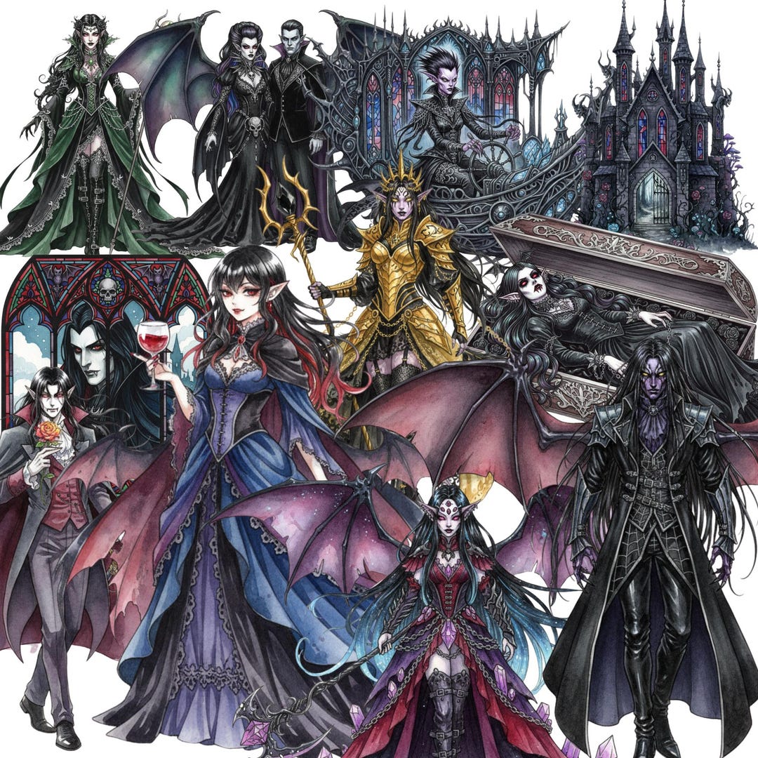 35 Fantasy Vampires Clipart Bundle Transparent High Resolution 300DPI ...