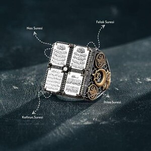 Men Ring 4 Surah Nas Felak Kafirun Ihlas Calligraphy 925 Sterling ...