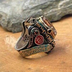 Mens Ring Seal of Solomon Kalima Turquoise Gemstone 925 Sterling Silver ...