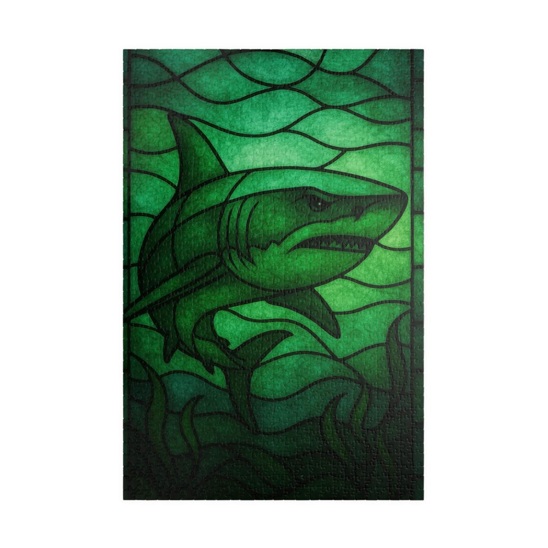 Stained Glass Shark Puzzle Emerald Green Fantasy Art Unique Jigsaw ...