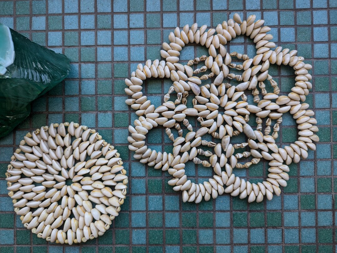 Vintage Coastal Cool Cowrie Shell Two Decorative Trivets Large and ...