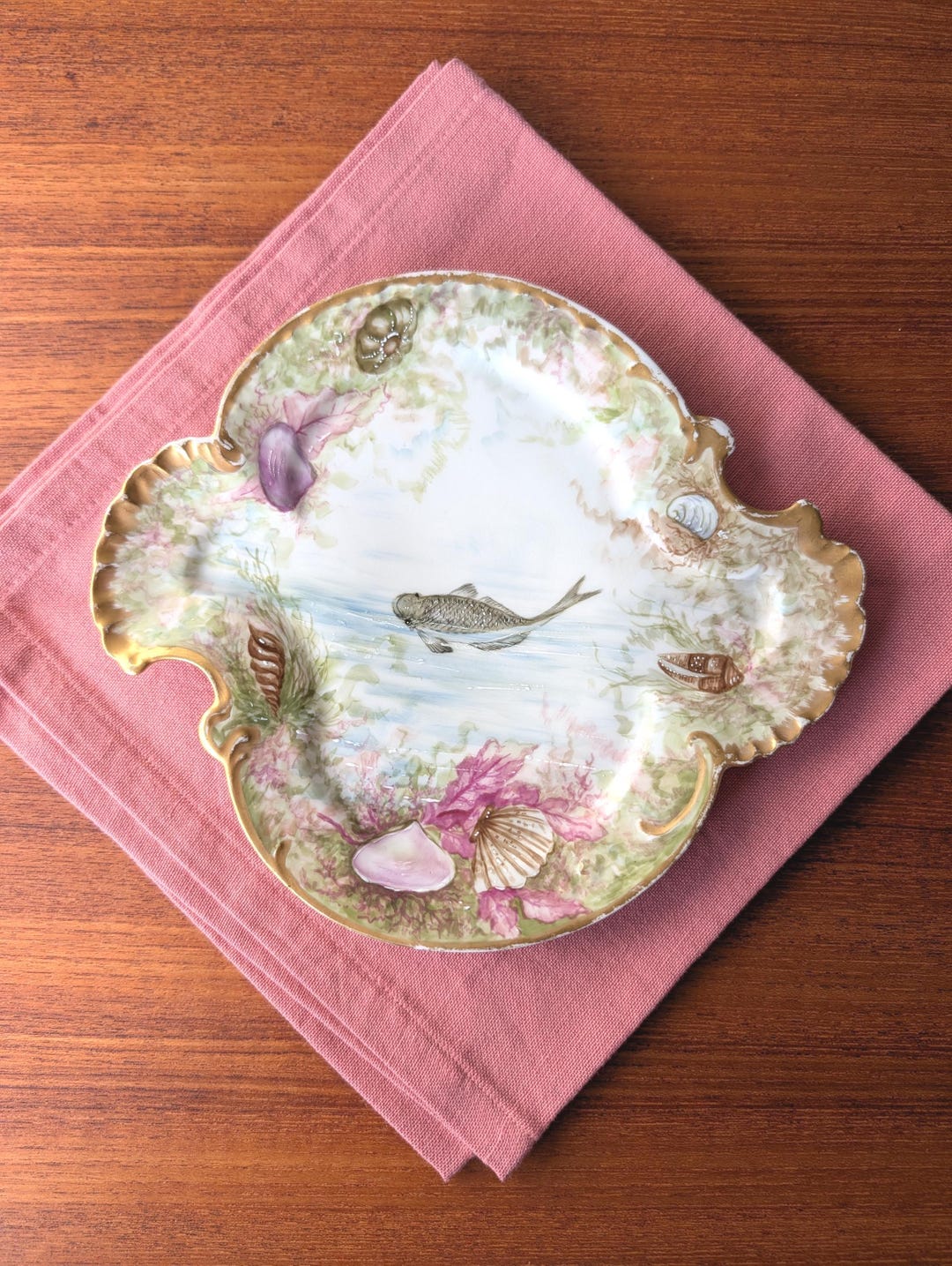 Antique Haviland France Seashell Fish Plate | Hand Painted With Gold ...
