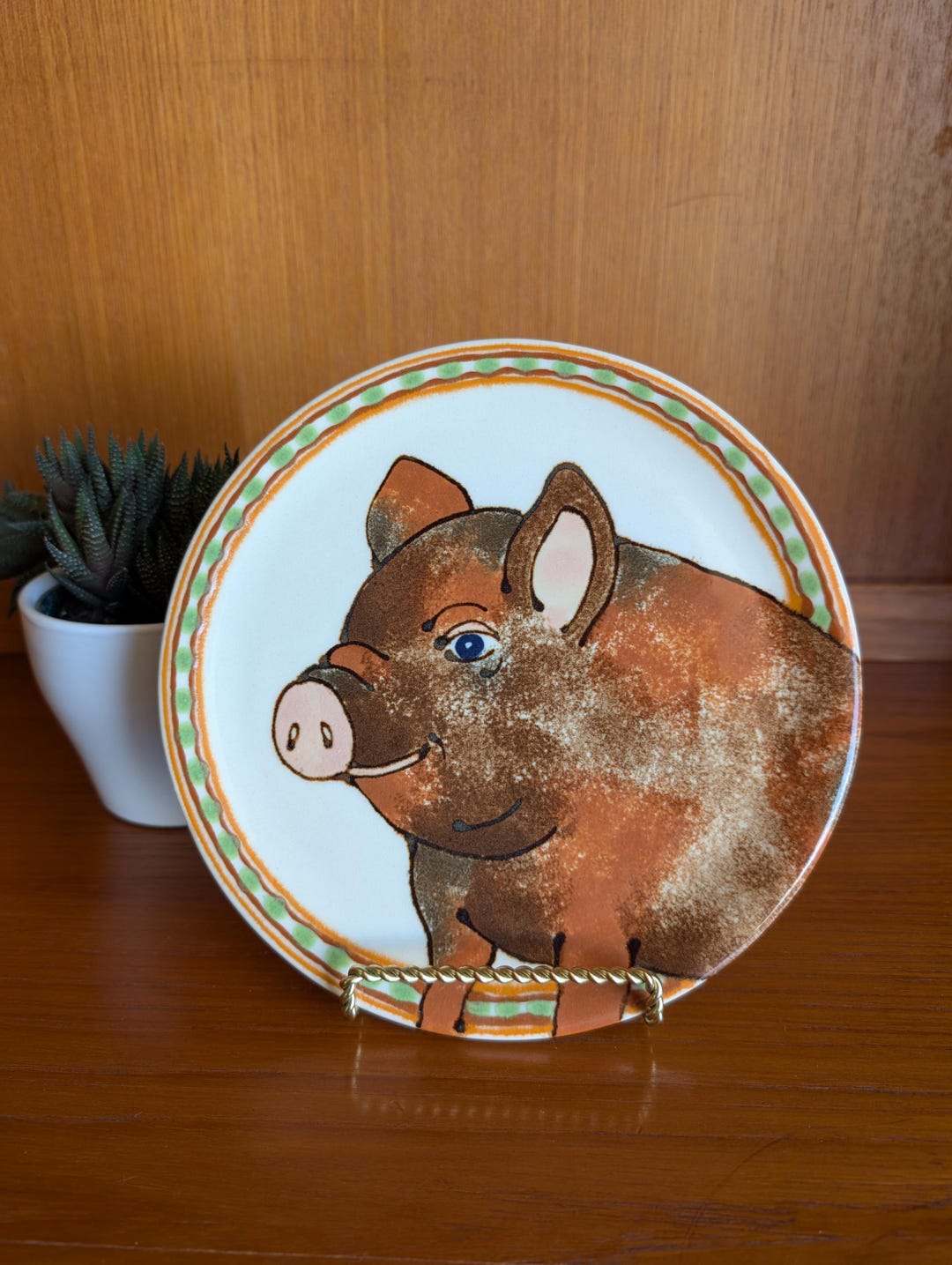 1980s Hand-painted Heritage Pig Plate: Janet Rothwoman California ...