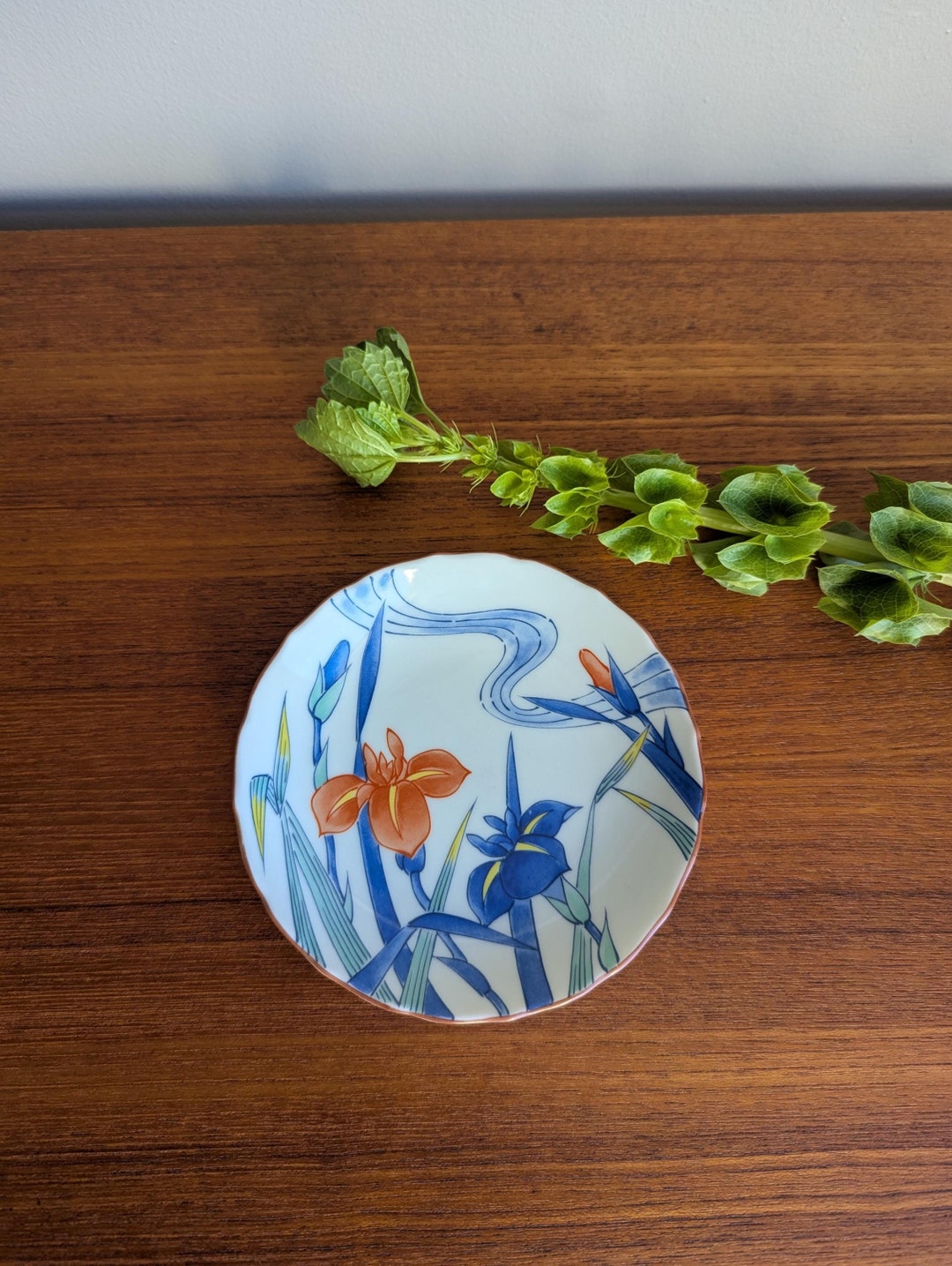 Vintage Iris Japanese Porcelain Scallop Edge Small Pin Trinket Ring Dish Dai Ichi Toki Takahashi ...