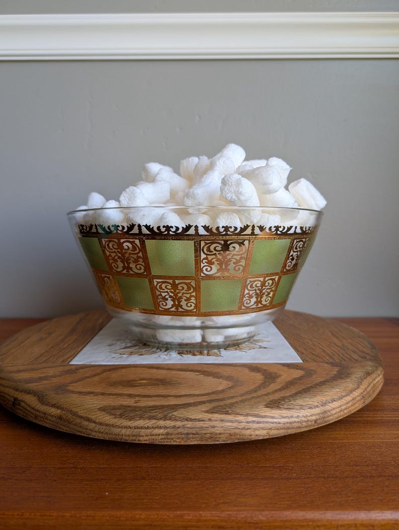 MCM Culver 22K Gold Prado Green Pattern Glass Serving Snack Bowl 10" - Etsy
