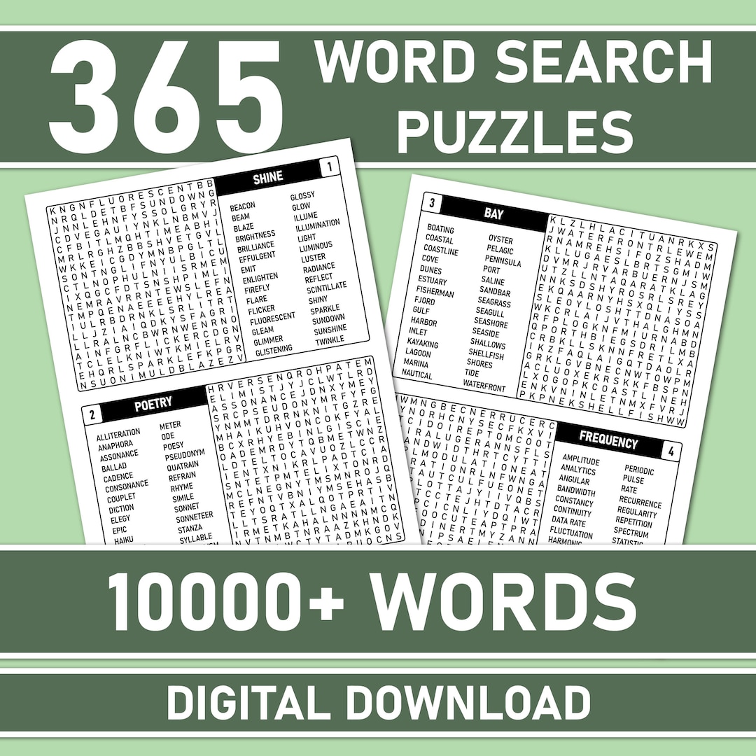 365 Word Search Puzzles | Printable Pages & Solutions | Instant Digital ...