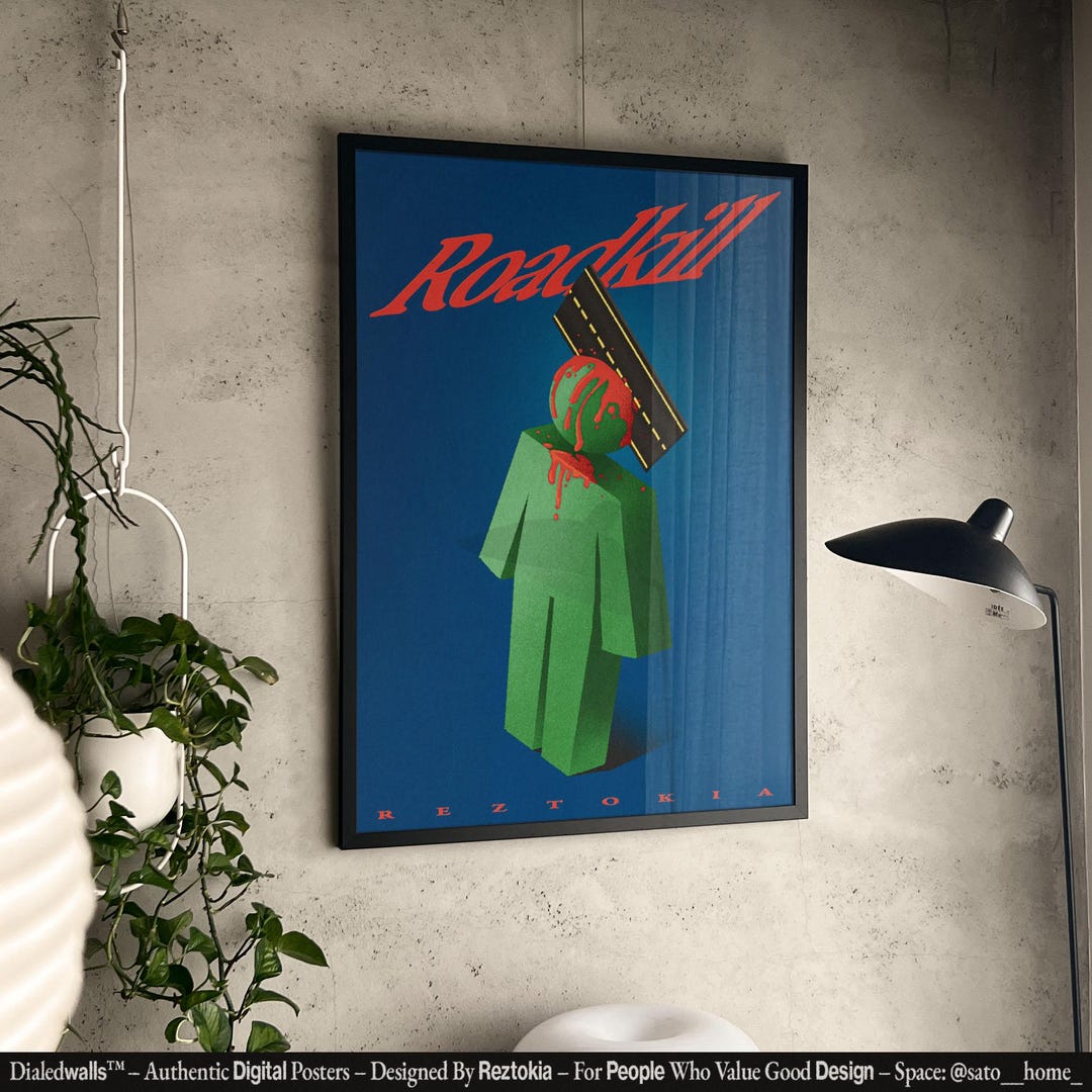 Roadkill Printable Poster, Retro Wall Art, Surreal Digital Print, Bold ...