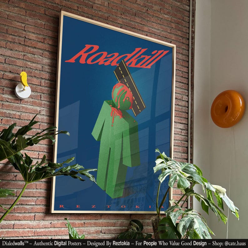 Roadkill Printable Poster, Retro Wall Art, Surreal Digital Print, Bold ...