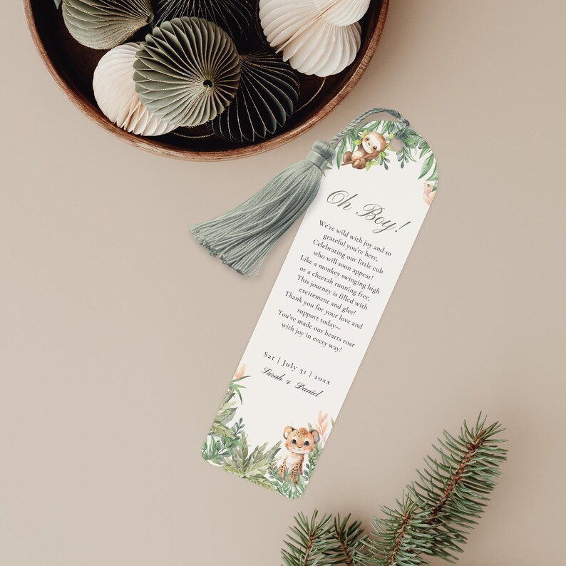 Safari Baby Shower Favors Bookmark, Bookmark Template, Thank You Wild ...