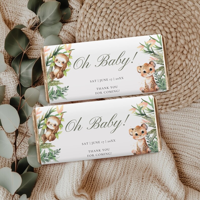 Safari Baby Shower Chocolate Bar Wrappers Favor, Jungle Animal Theme ...