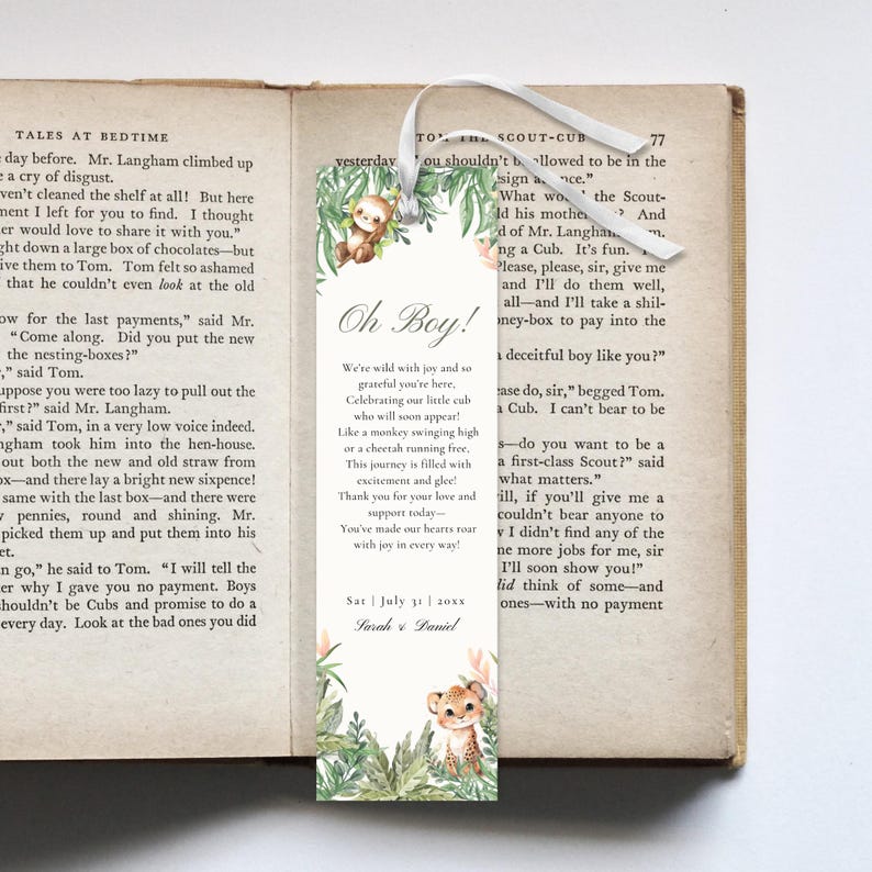 Safari Baby Shower Favors Bookmark, Bookmark Template, Thank You Wild ...