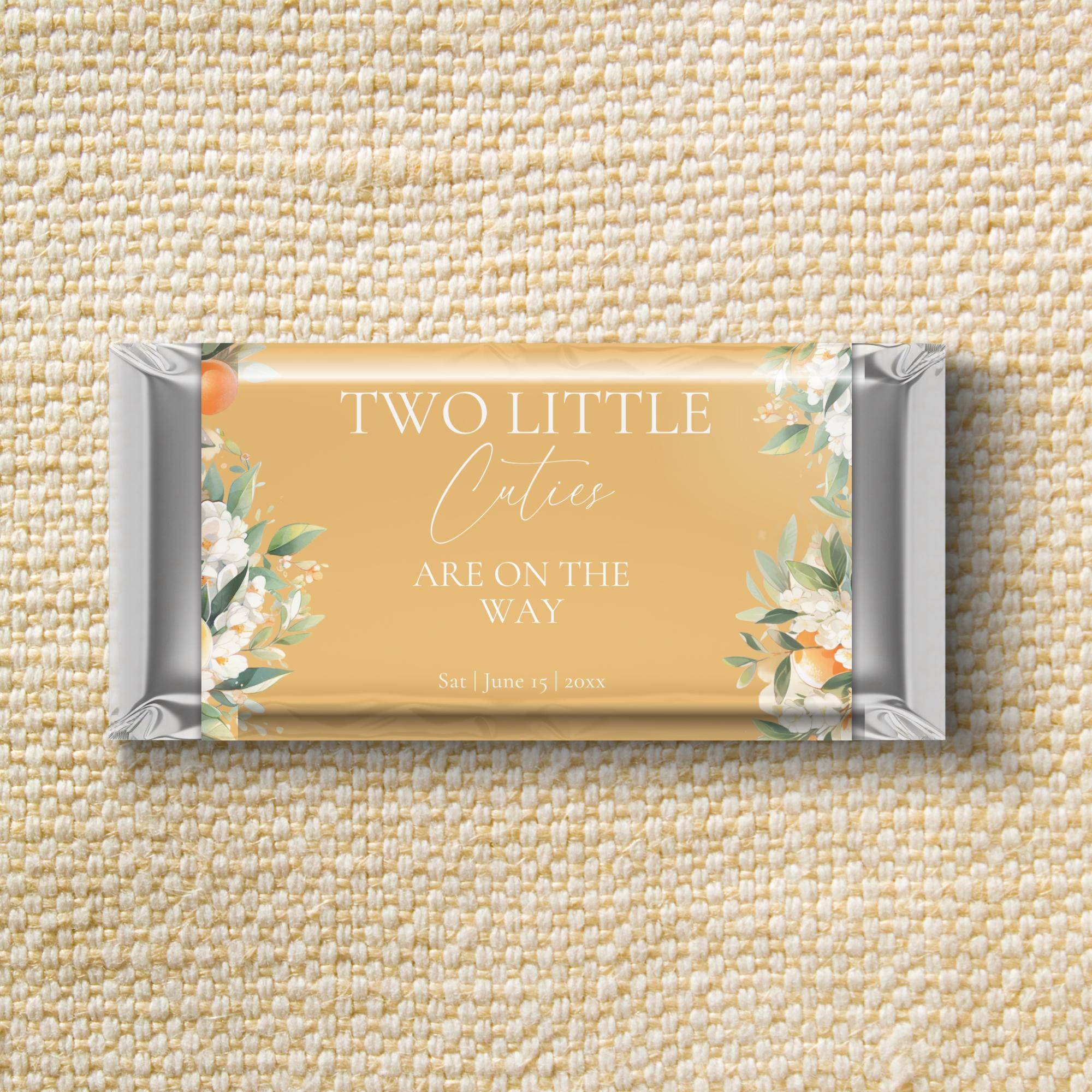 Two Little Cuties Twins Baby Shower Chocolate Bar Wrappers, Clementine ...