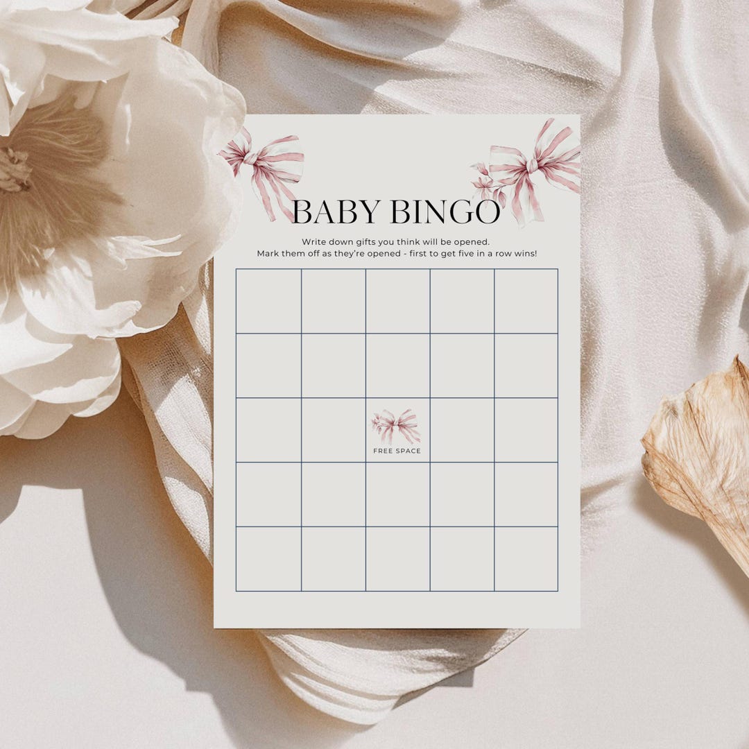 Baby Bingo Pink Bow, Fun Baby Shower Activity, Printable Game Cards ...