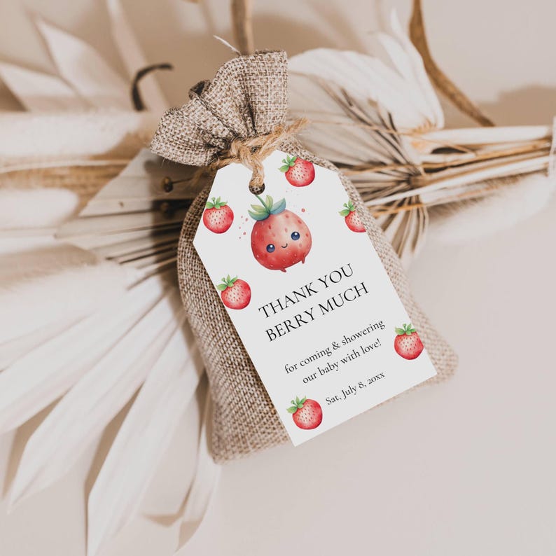 Thank You Berry Much Gift Tag, Printable Strawberry Favor Tag, Editable ...