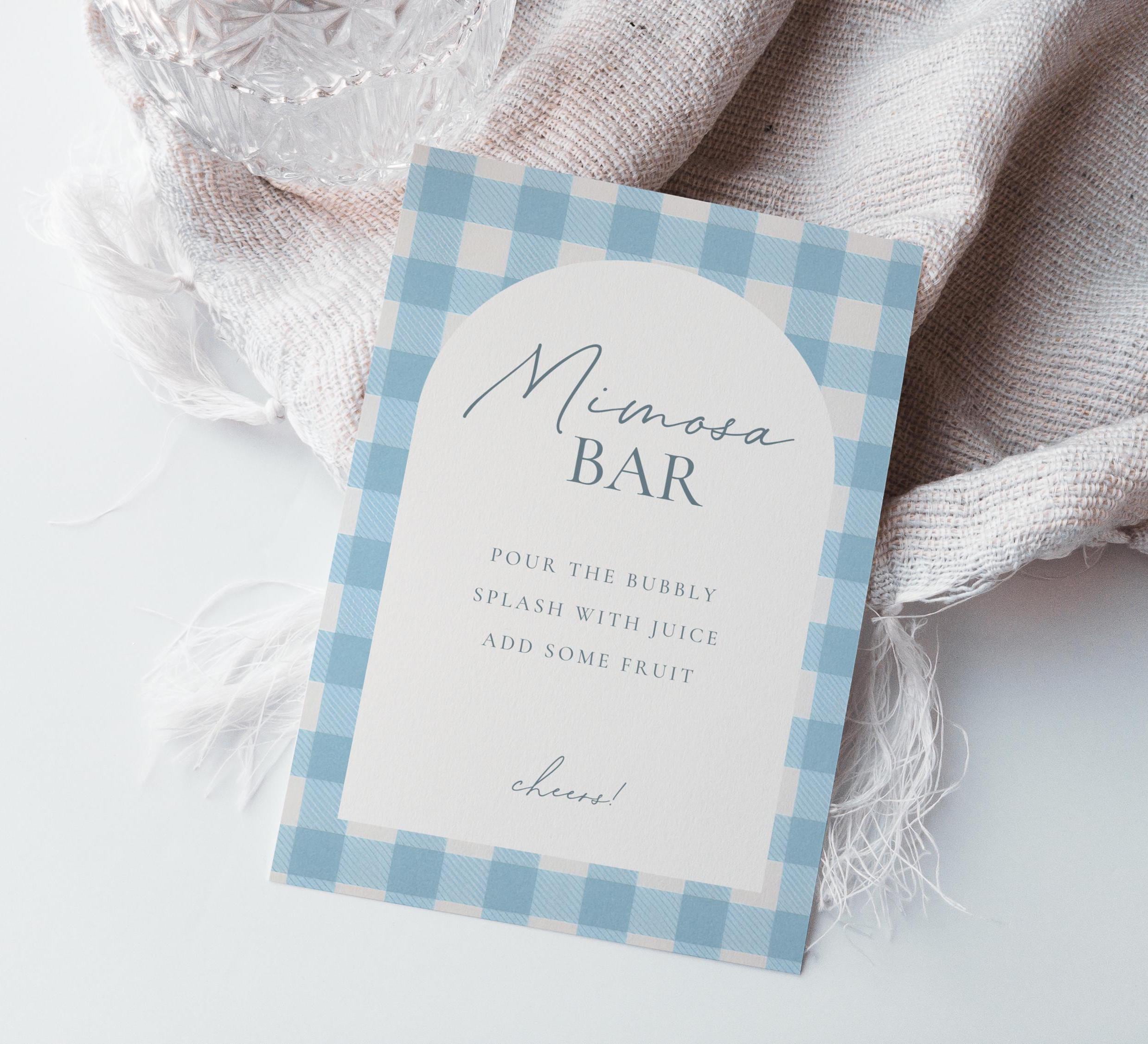 Blue Gingham Mimosa Bar Sign, Printable Signs for Momosa Bar, Vintage ...