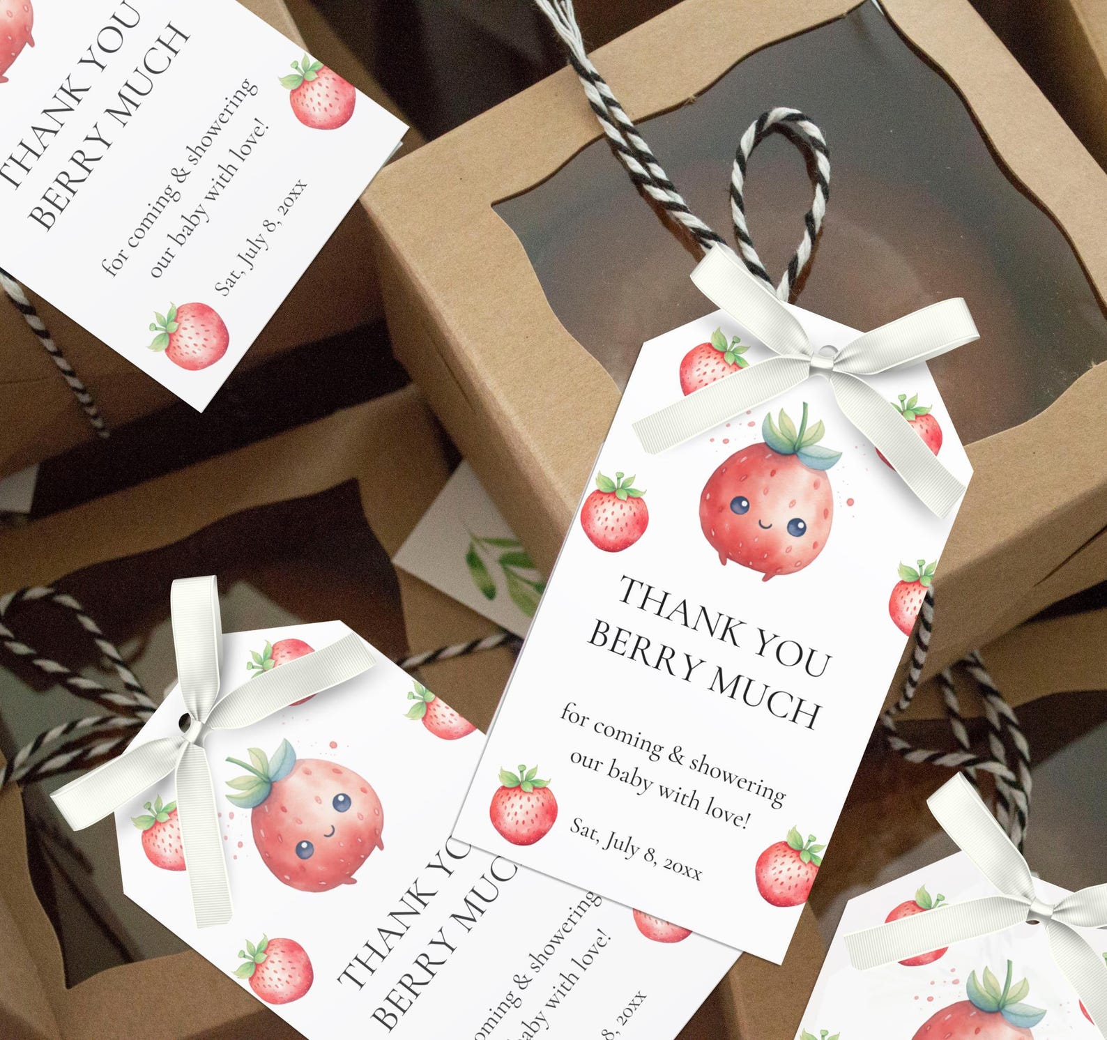 Thank You Berry Much Gift Tag, Printable Strawberry Favor Tag, Editable ...