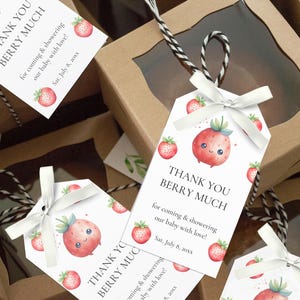 Thank You Berry Much Gift Tag, Printable Strawberry Favor Tag, Editable ...