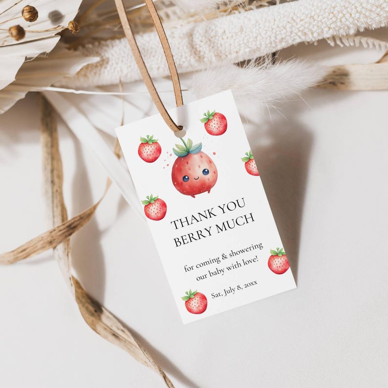 Thank You Berry Much Gift Tag, Printable Strawberry Favor Tag, Editable ...