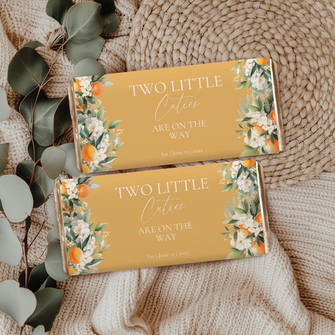 Two Little Cuties Twins Baby Shower Chocolate Bar Wrappers, Clementine ...