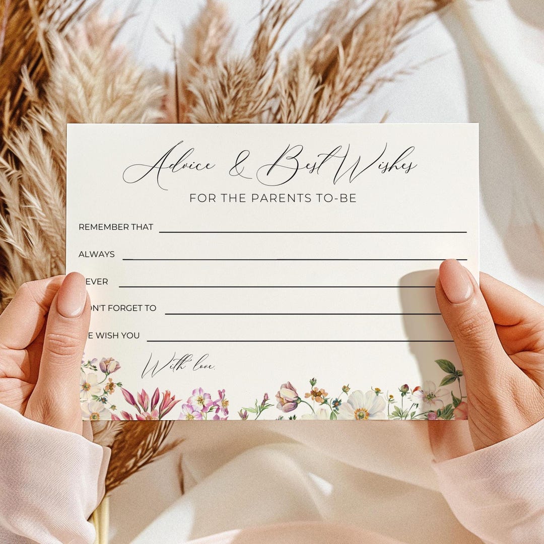 Wildflower Baby Shower Advice Card, Advice and Wishes Cards for Parents ...