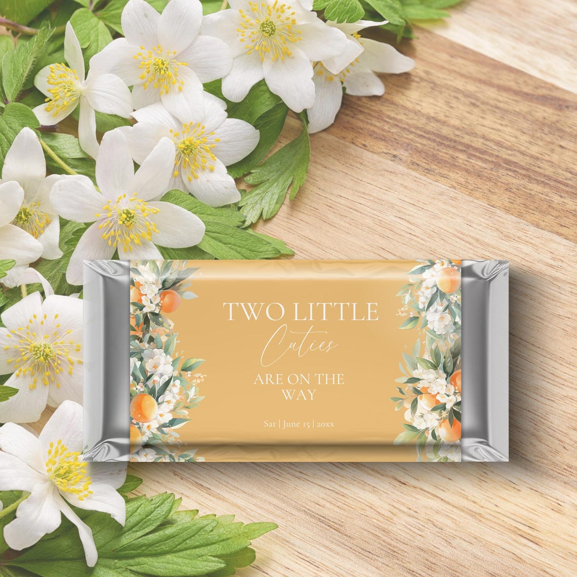 Two Little Cuties Twins Baby Shower Chocolate Bar Wrappers, Clementine ...