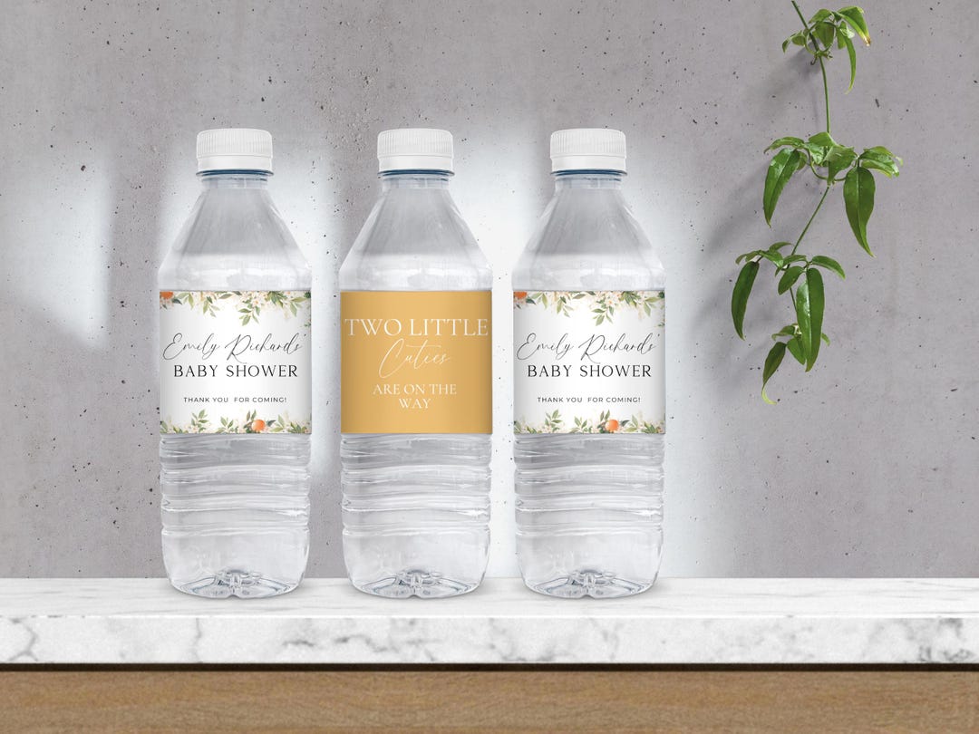 Two Little Cuties Twin Baby Shower Water Bottle Label Favors, Custom ...