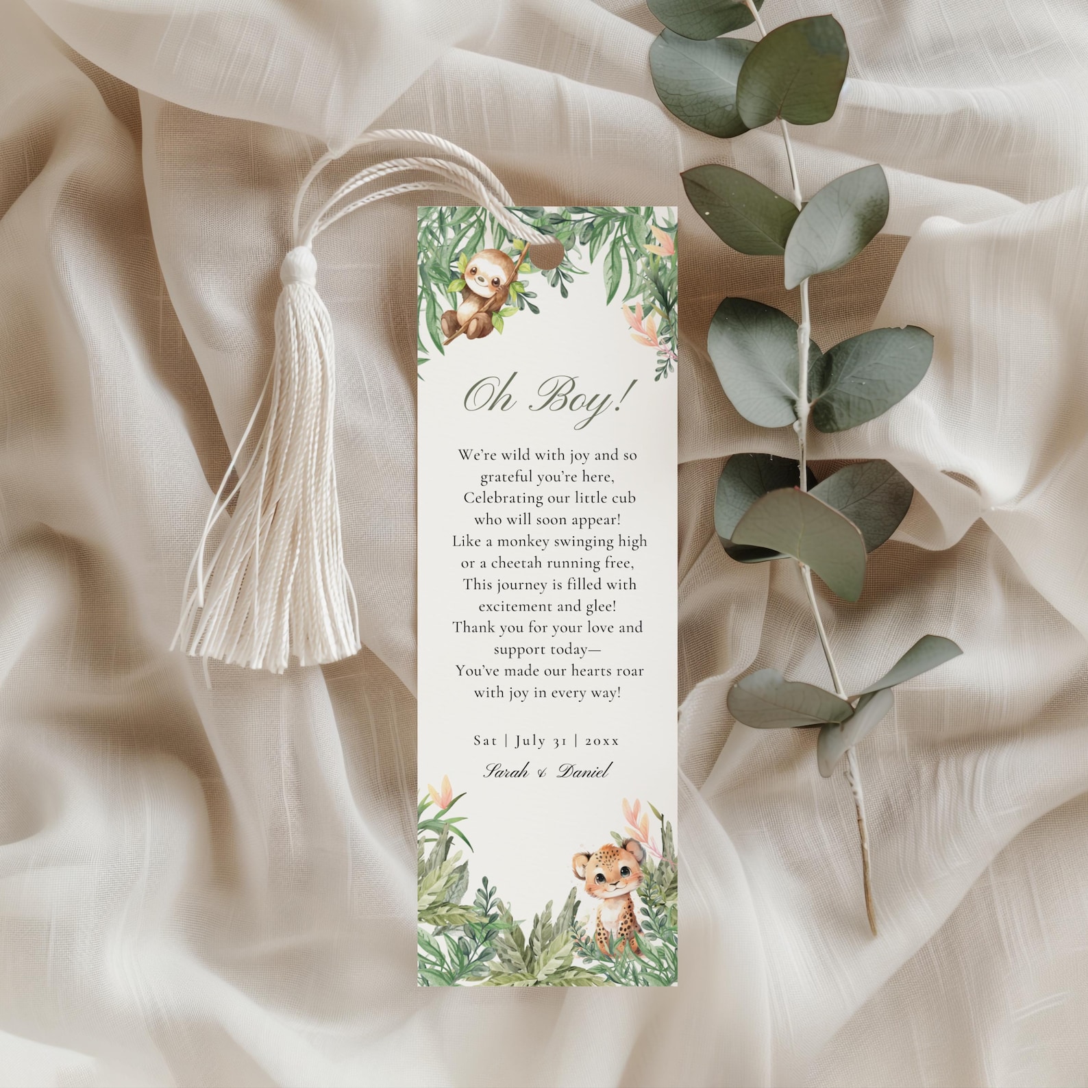 Safari Baby Shower Favors Bookmark, Bookmark Template, Thank You Wild ...