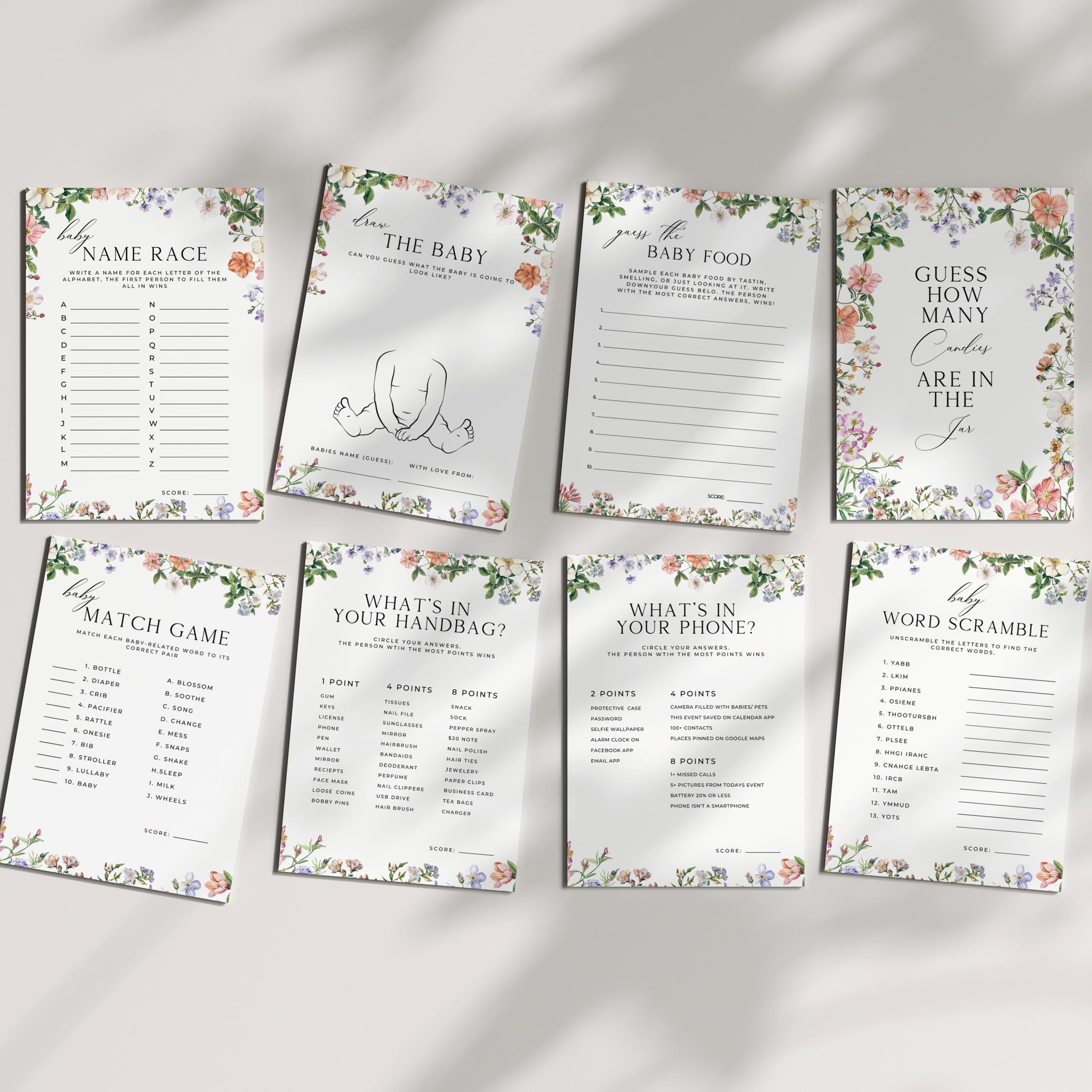 Wildflower Baby in Bloom Baby Shower Games, Printable Colorful Baby ...