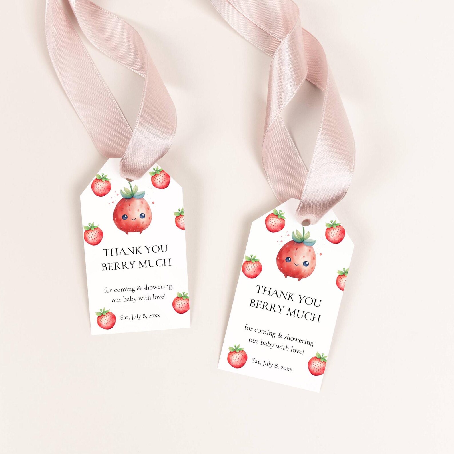 Thank You Berry Much Gift Tag, Printable Strawberry Favor Tag, Editable ...