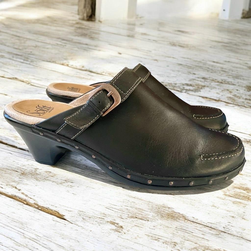Sofft Leather Mule Clogs: Women's Black Shoes, Size 10 - Etsy
