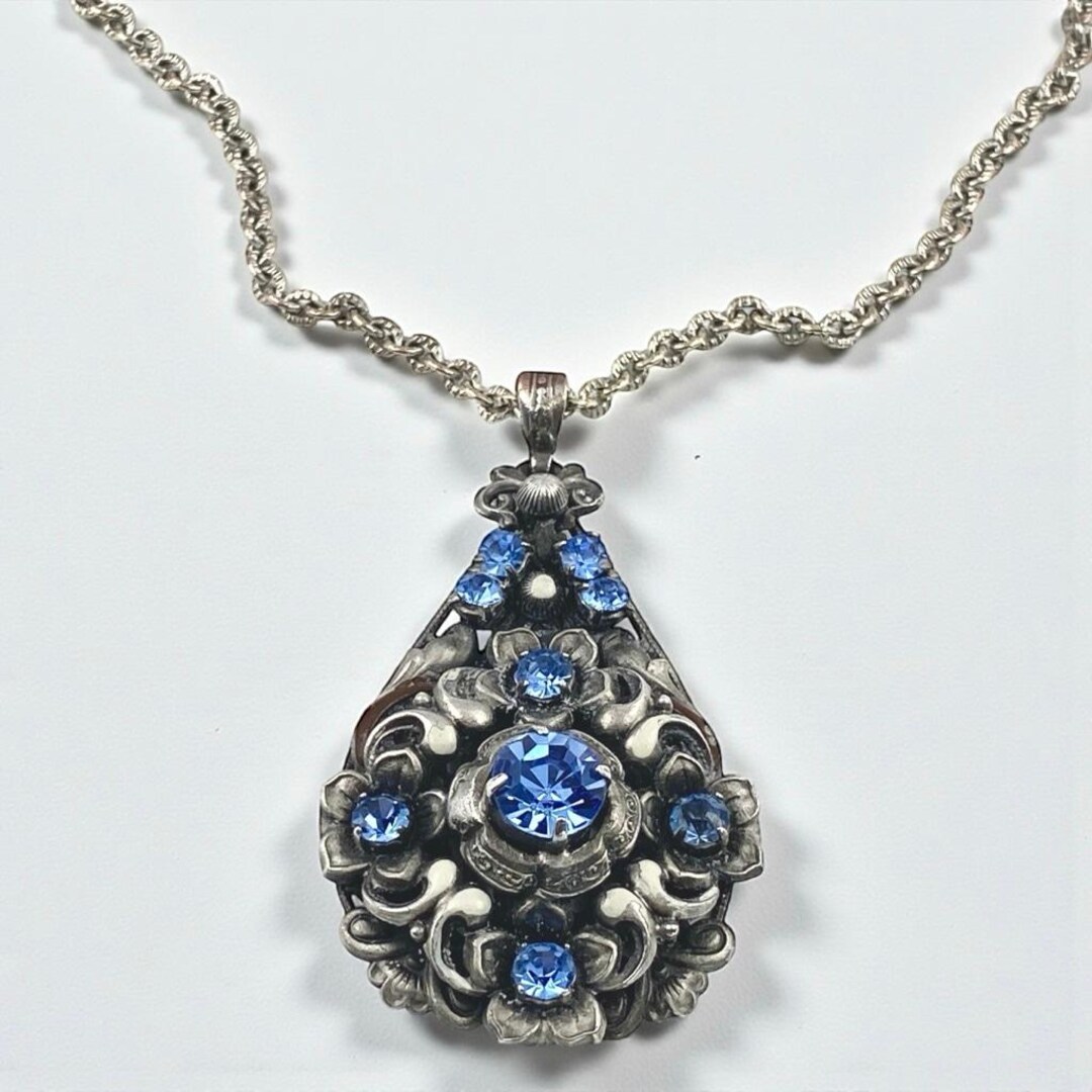 Antique Art Nouveau Max Neiger Czech Blue Rhinestone Silver Pendant ...