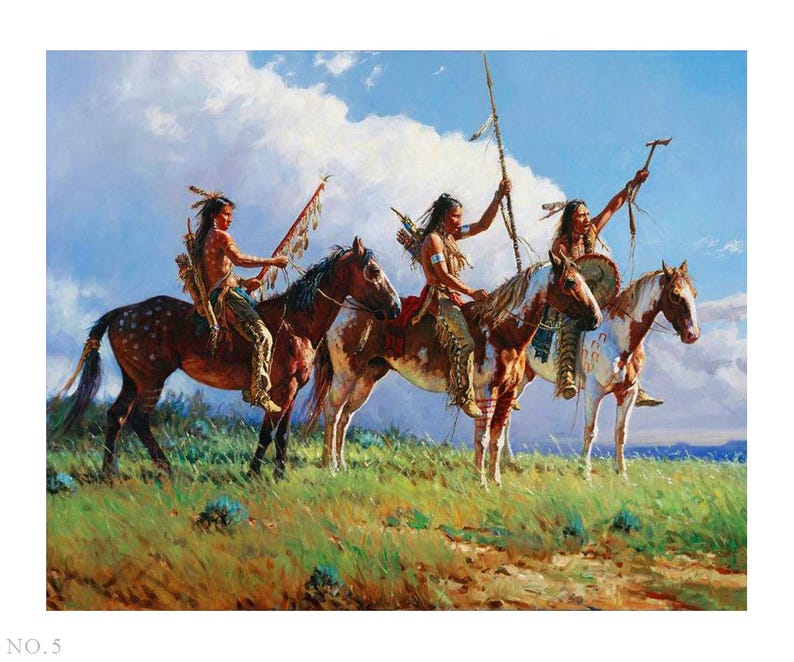 8 Handmade Native American Indians Art Paintings Oil on Canvas, Vintage ...