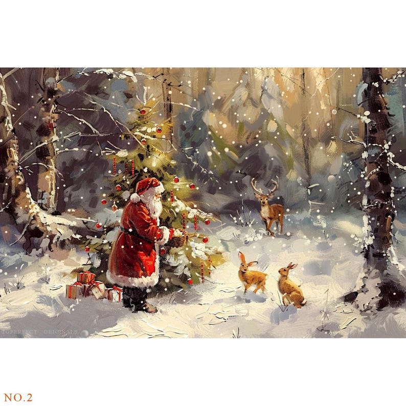 10 Handmade Magical Christmas Tree Wall Decor, Forest Painting Santa ...