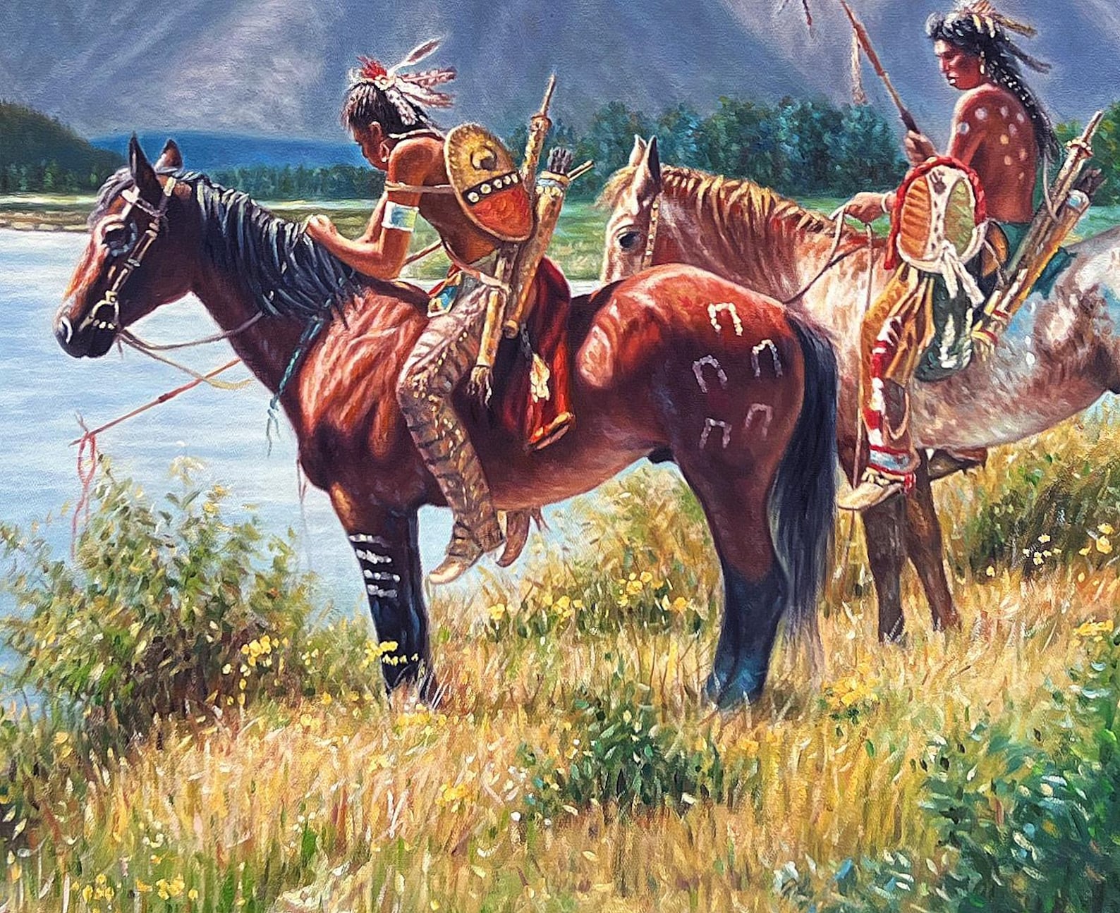 8 Handmade Native American Indians Art Paintings Oil on Canvas, Vintage ...