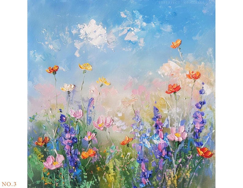4 Hand Painted Original Art Flowers in Wind, Windflowers Wall Decor ...