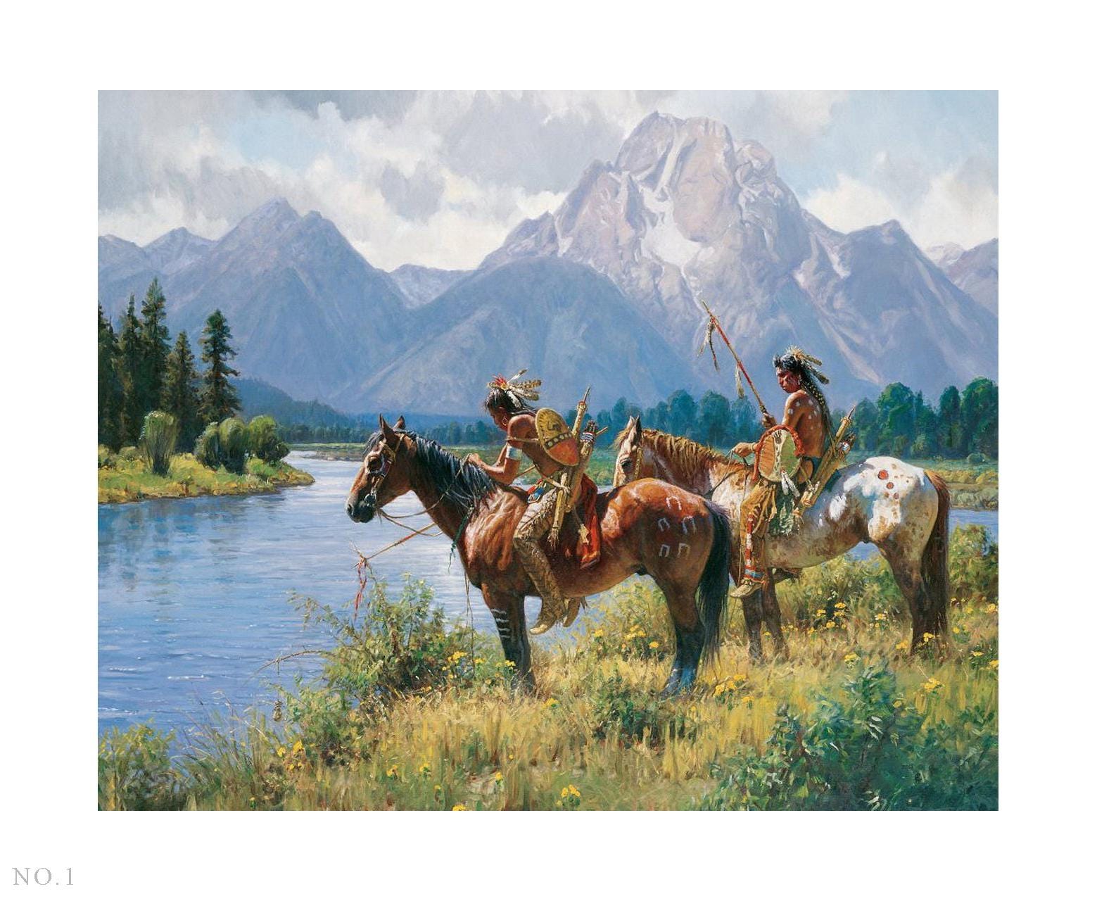 8 Handmade Native American Indians Art Paintings Oil on Canvas, Vintage ...