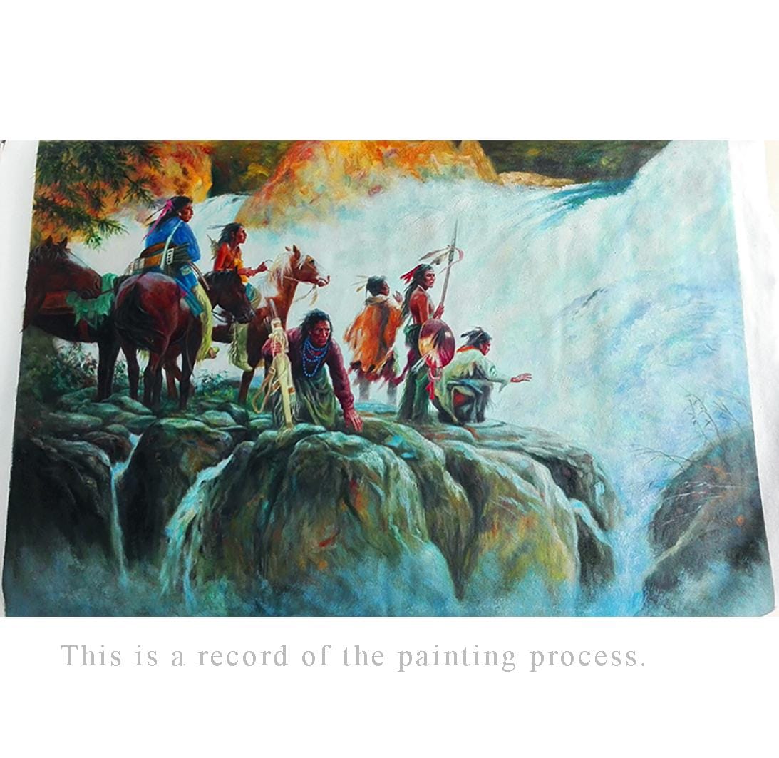 8 Handmade Native American Indians Art Paintings Oil on Canvas, Vintage ...