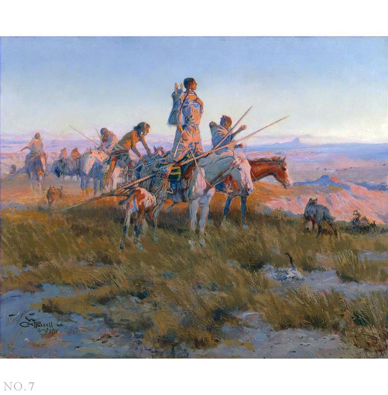 8 Handmade Native American Indians Art Paintings Oil on Canvas, Vintage ...