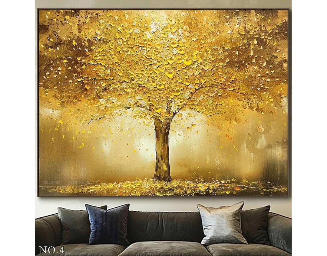 7 Handmade Money Tree Original Paintings | Gold Lucky Tree Canvas Art ...